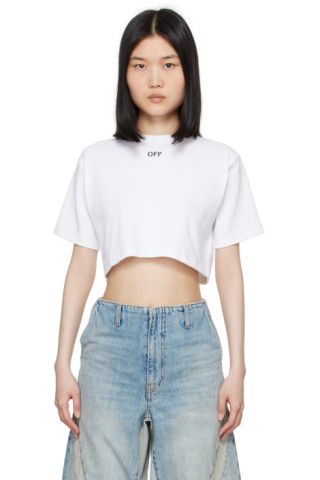 White Off Stamp Rib Cropped T-Shirt by Off-White on Sale