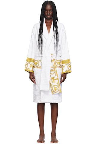 White 'I Heart Baroque' Robe by Versace Underwear on Sale
