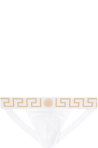 Versace Underwear: White Greca Border Jockstrap | SSENSE
