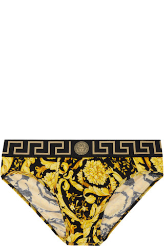 Versace Underwear: Black & Gold Barocco Briefs | SSENSE Canada