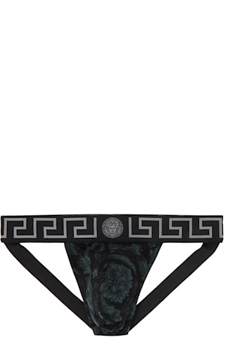 Black & Gray Barocco Jockstrap by Versace Underwear on Sale