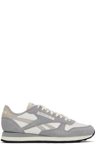 Gray & Off-White Classic Leather Sneakers by Reebok Classics on Sale