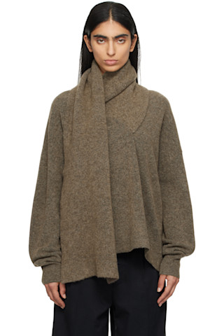 Pull drapé taupe en tricot à écharpe TOTEME en solde