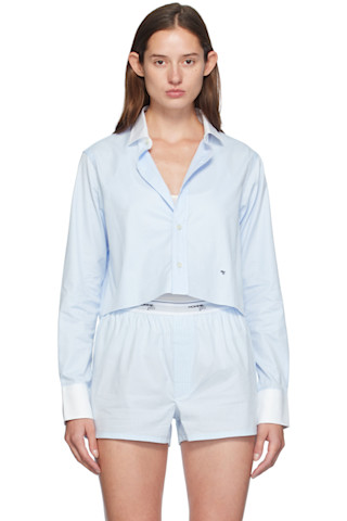 Blue Cropped Shirt by HommeGirls on Sale