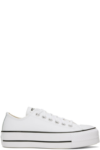 Converse: White Chuck Taylor All Star Platform Leather Low Top Sneakers ...
