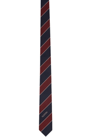 Valentino Garavani: Red & Navy Jacquard Signa Tie | SSENSE