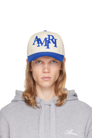 AMIRI: Off-White & Blue Staggered 'AMIRI' Canvas Cap | SSENSE
