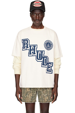 Rhude: Off-White Collegiate Crest T-Shirt | SSENSE UK