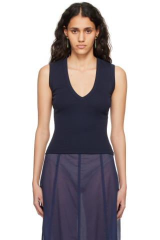 FLORE FLORE: Navy Dewi Tank Top | SSENSE UK