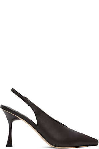 Brown Razor Slingback Heels by Studio Amelia on Sale