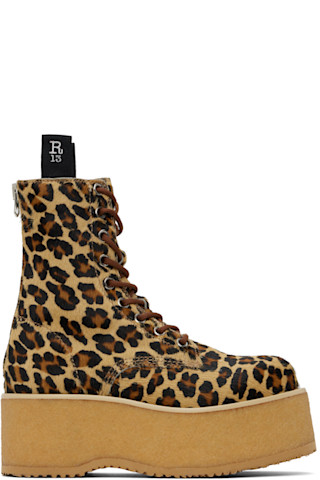 R13: Beige & Brown Double Stack Boots | SSENSE