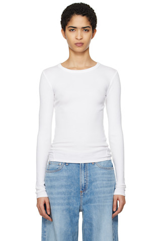 White Essential Rib Long Sleeve T-shirt by rag & bone on Sale