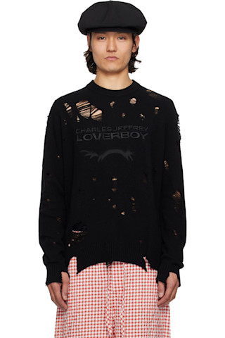 Charles Jeffrey LOVERBOY: Black Distressed Logo Sweater | SSENSE Canada
