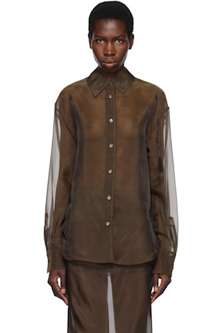 Brown Peri Sheer Shirt by The Frankie Shop on Sale