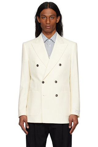 Tiger of Sweden: 灰白色 Joachim Double-Breasted 西装外套 | SSENSE