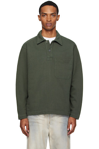 Green Fraser Relaxed Organic Loopback LS Polo by NORSE PROJECTS on Sale