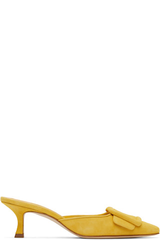 Manolo Blahnik: Yellow Maysale Mules | SSENSE