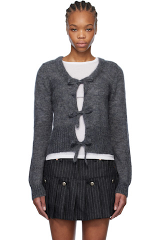 Gray Light Mohair Tie String Cardigan by GANNI on Sale