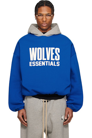 Fear of God ESSENTIALS: Blue & Gray NBA Wolves Pull Over Hoodie | SSENSE