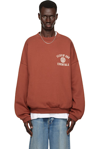Red Fleece Crewneck Sweatshirt by Fear of God ESSENTIALS on Sale