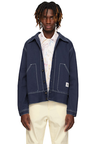 Bode: Navy Knolly Brook Side Tab Jacket | SSENSE