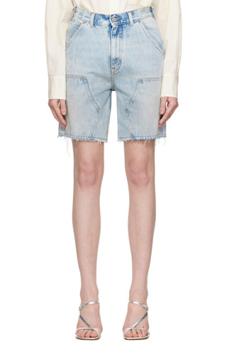 Blue Raw Edge Shorts by MM6 Maison Margiela on Sale
