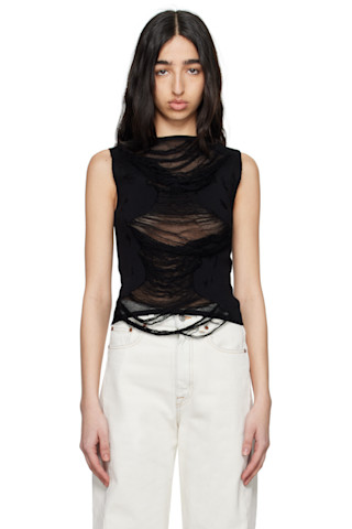 Black Distressed Tank Top by MM6 Maison Margiela on Sale