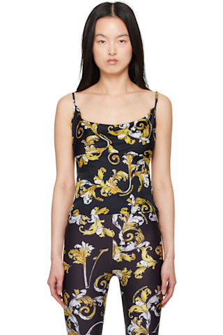 Balck & Yellow Outline Barocco Camisole by Versace Jeans Couture on Sale
