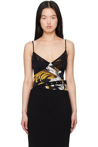 Black & Yellow Outline Barocco Mesh Tank Top by Versace Jeans Couture on Sale