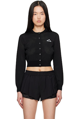 Black Cropped Athletic Mesh Cardigan by alexanderwang.t on Sale