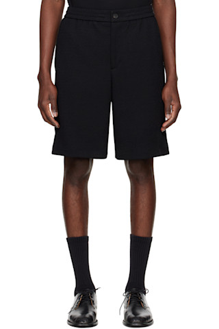 Black Textured Knit Shorts by Solid Homme on Sale