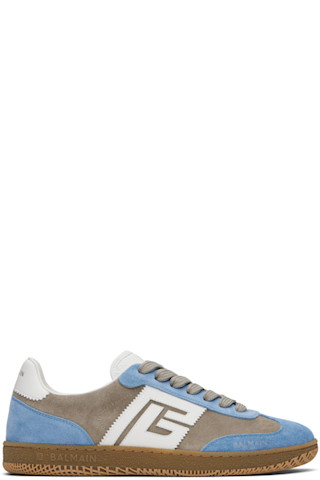 Balmain: Blue & Gray Suede 'Balmain' Swan Sneakers | SSENSE