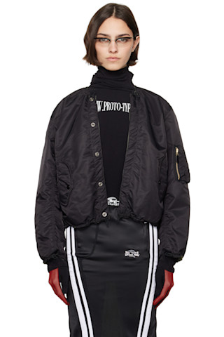 Black Nylon Reversible Bomber Jacket by Prototypes on Sale