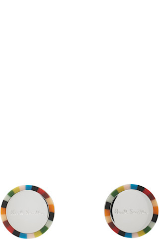 Silver Circle Signature Stripe Cufflinks by Paul Smith on Sale