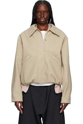 Beige Short Rubber Bomber Jacket by KASSL Editions on Sale