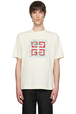 Givenchy: オフホワイト 4G レギュラーフィット Tシャツ Givenchy: オフホワイト 4G レギュラーフィット Tシャツ