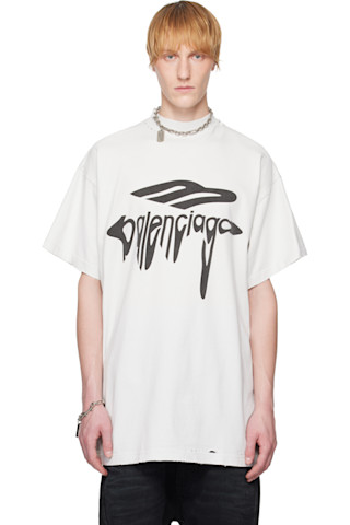 Balenciaga: オフホワイト 3B Liquefied Tシャツ | SSENSE 日本 Balenciaga: オフホワイト 3B Liquefied Tシャツ | SSENSE 日本