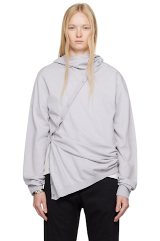 POST ARCHIVE FACTION (PAF): Gray 8.0 Center Knit Hoodie | SSENSE POST ARCHIVE FACTION (PAF): Gray 8.0 Center Knit Hoodie | SSENSE