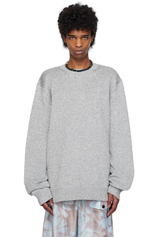 Silver Metallic Thread Sweater by Dries Van Noten on Sale