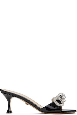 Black Double Bow Patent Mules by MACH & MACH on Sale