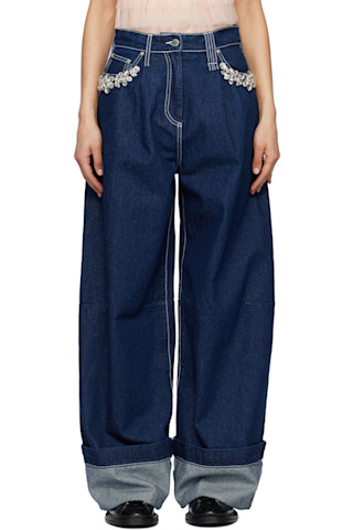 Simone Rocha: Navy Turbo Embellished Puddle Jeans | SSENSE