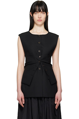 Black Oversized Button Up Vest by AMOMENTO on Sale