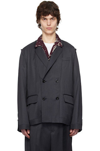 sacai: グレー ドスキン テーラードジャケット | SSENSE 日本 sacai: グレー ドスキン テーラードジャケット | SSENSE 日本
