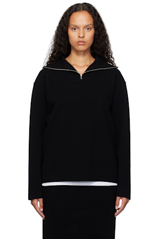 Black Heavy Milano Rib Knit Zip Turtleneck by AURALEE on Sale