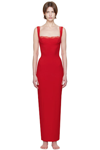 SKIMS: Red Soft Lounge Lace Tank Maxi Dress | SSENSE
