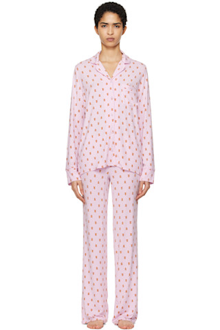 SKIMS: Pink SKIMS Sleep Long Sleeve Button Up Pyjama Set | SSENSE Canada