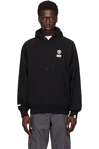 AAPE by A Bathing Ape: Pull à capuche noir à logo AAPE Now | SSENSE France