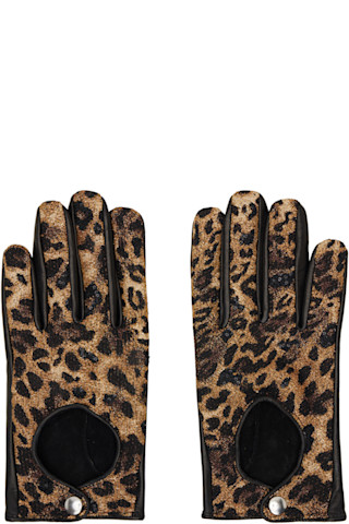 Ernest W. Baker: Black Embroidered Cheetah Driving Gloves | SSENSE