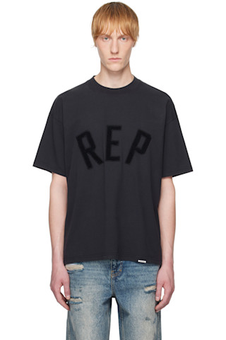 Black 'Rep' Appliqué T-shirt by Represent on Sale