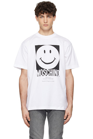 Moschino: White Smile T-shirt | SSENSE Moschino: White Smile T-shirt | SSENSE